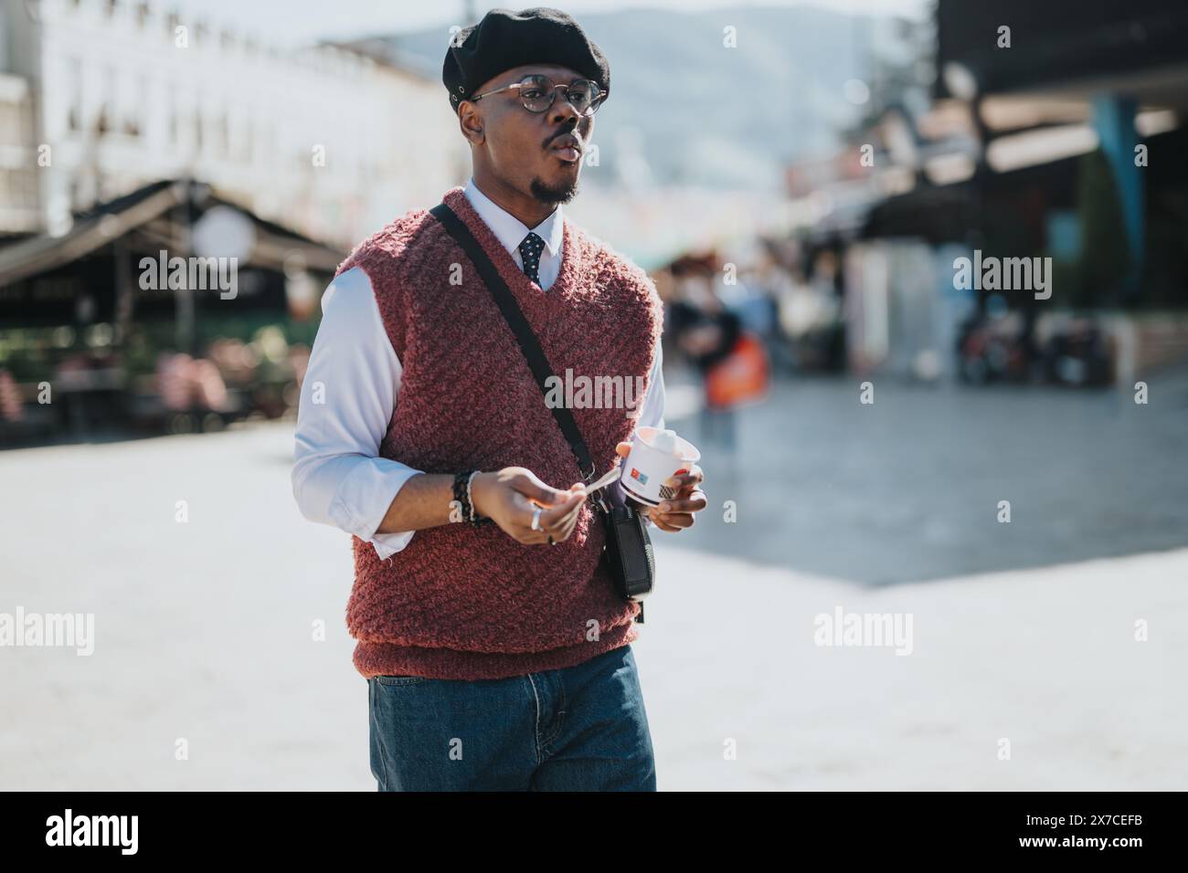 Stylish young man enjoying weekend freedom outdoors in the city Stock ...
