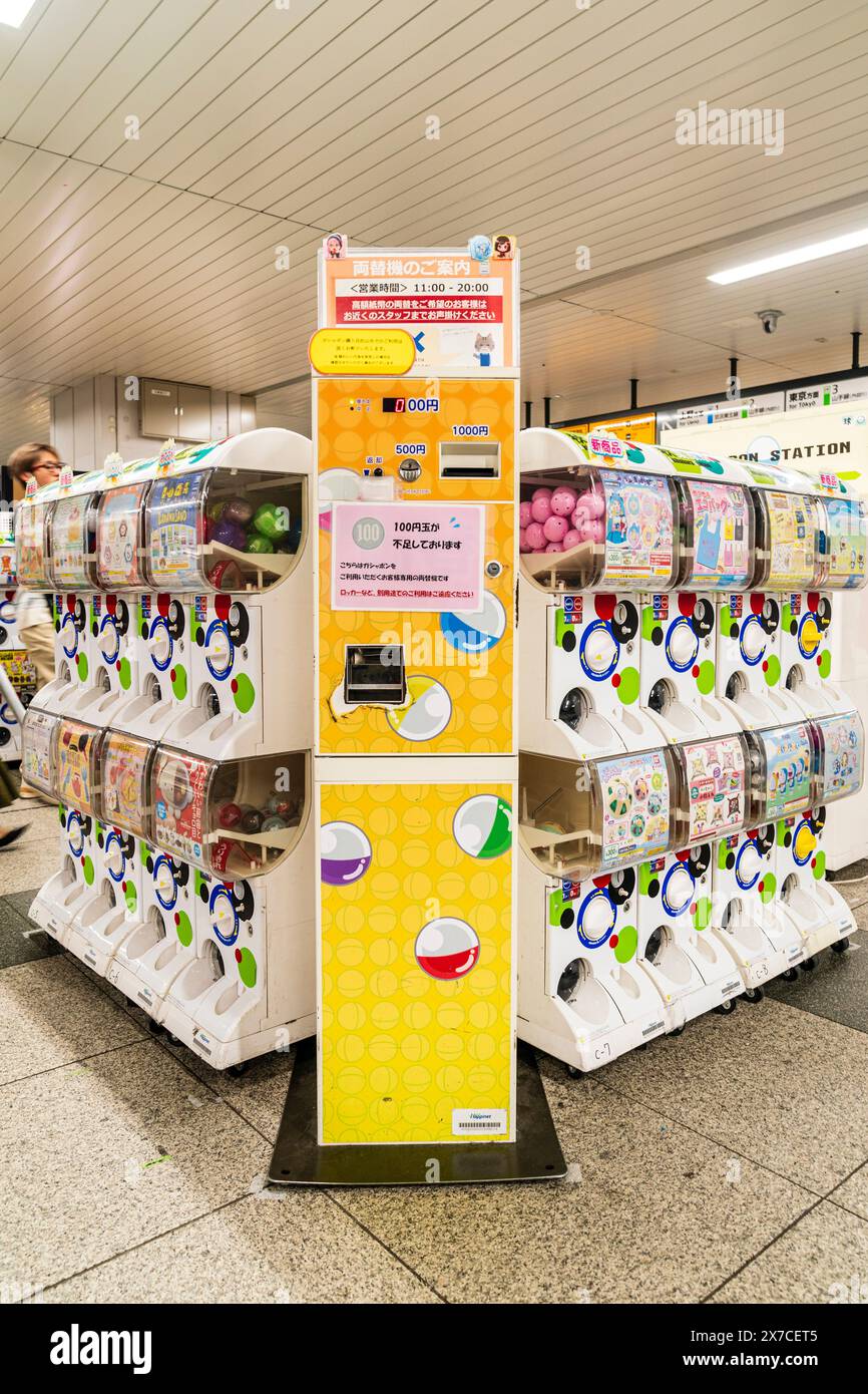 Rows of Gashapon capsule toy vending machines at Akihabara station in ...
