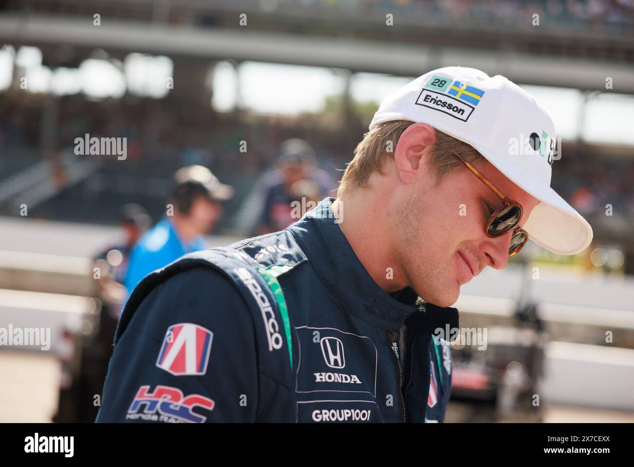 Indy car driver Marcus Ericsson (28) reacts after trying to qualify for ...