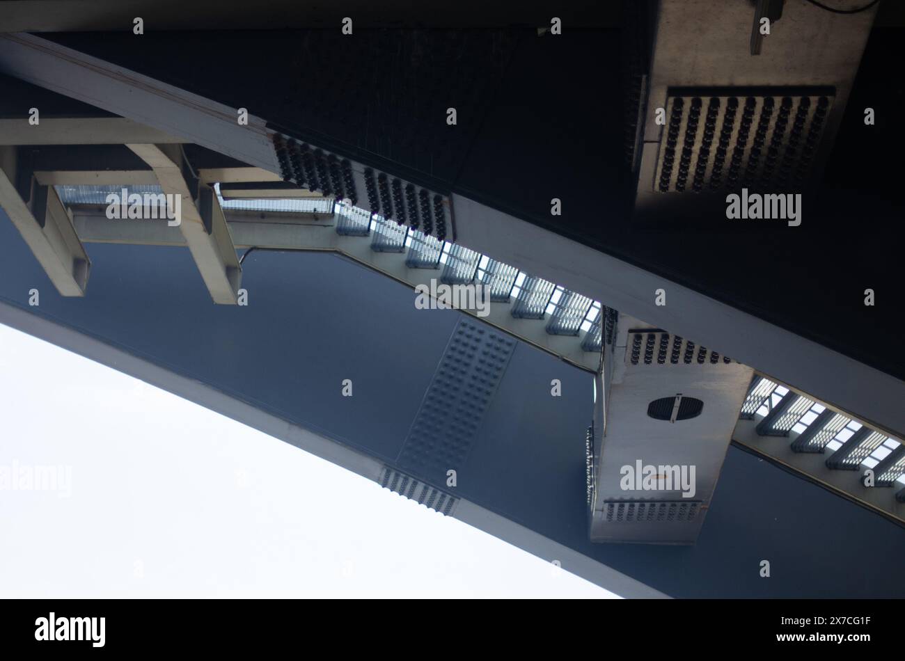 Metal parts of the rivet joints and bolts of the bridge construction ...