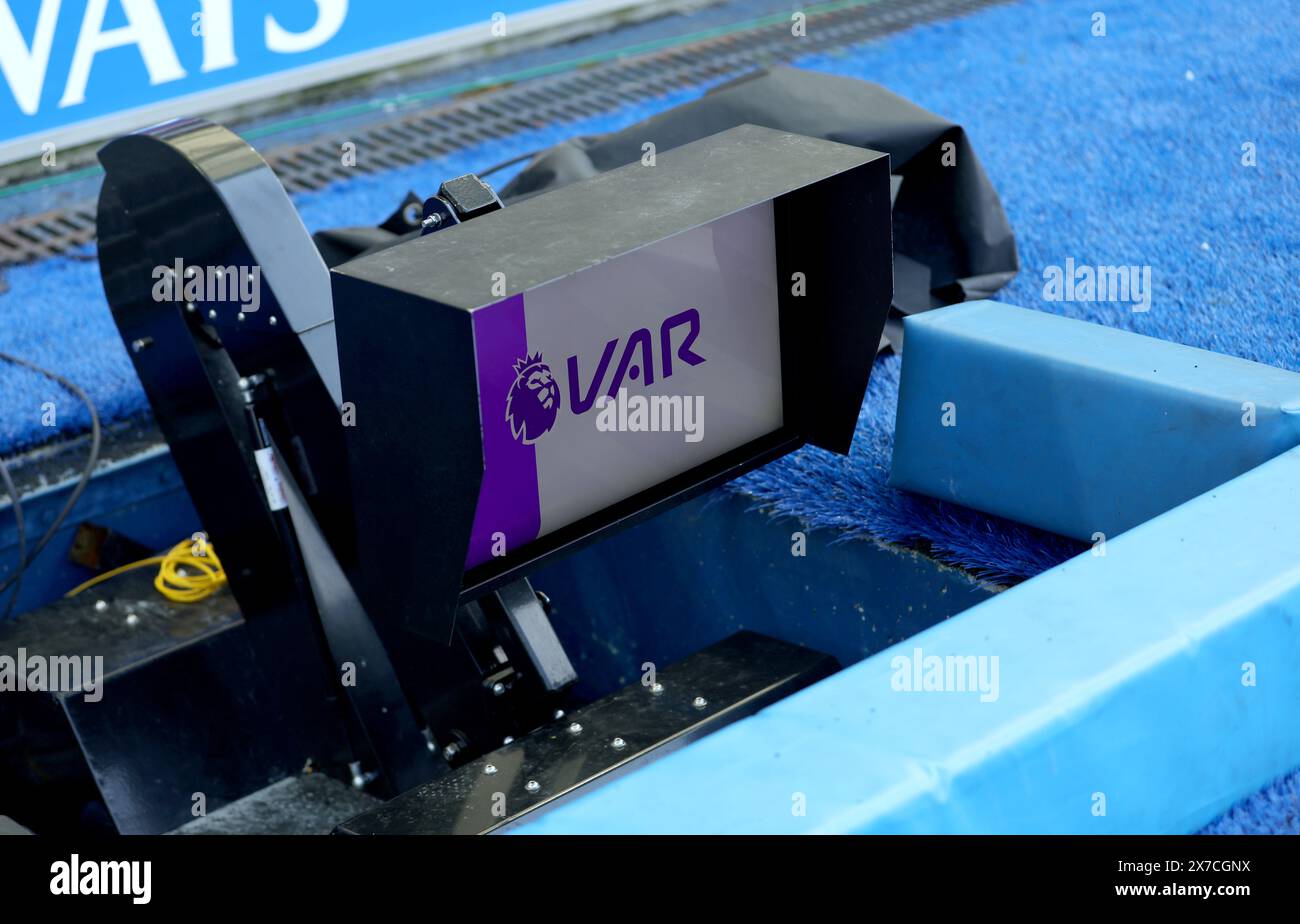 A general view of the VAR monitor pitch side during the Premier League ...