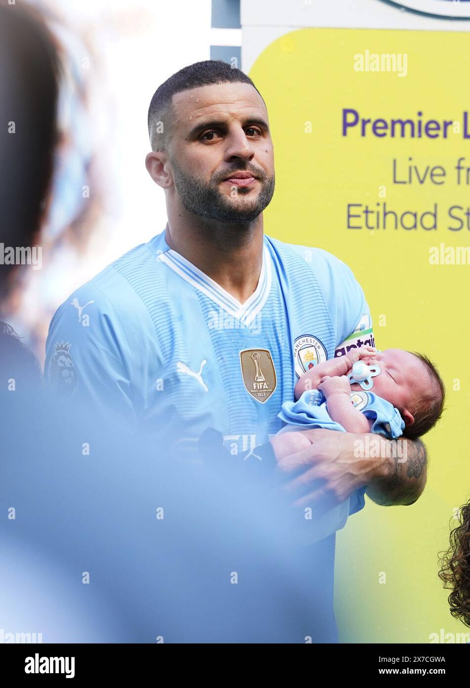 Manchester City's Kyle Walker and new born baby Rezon before the ...