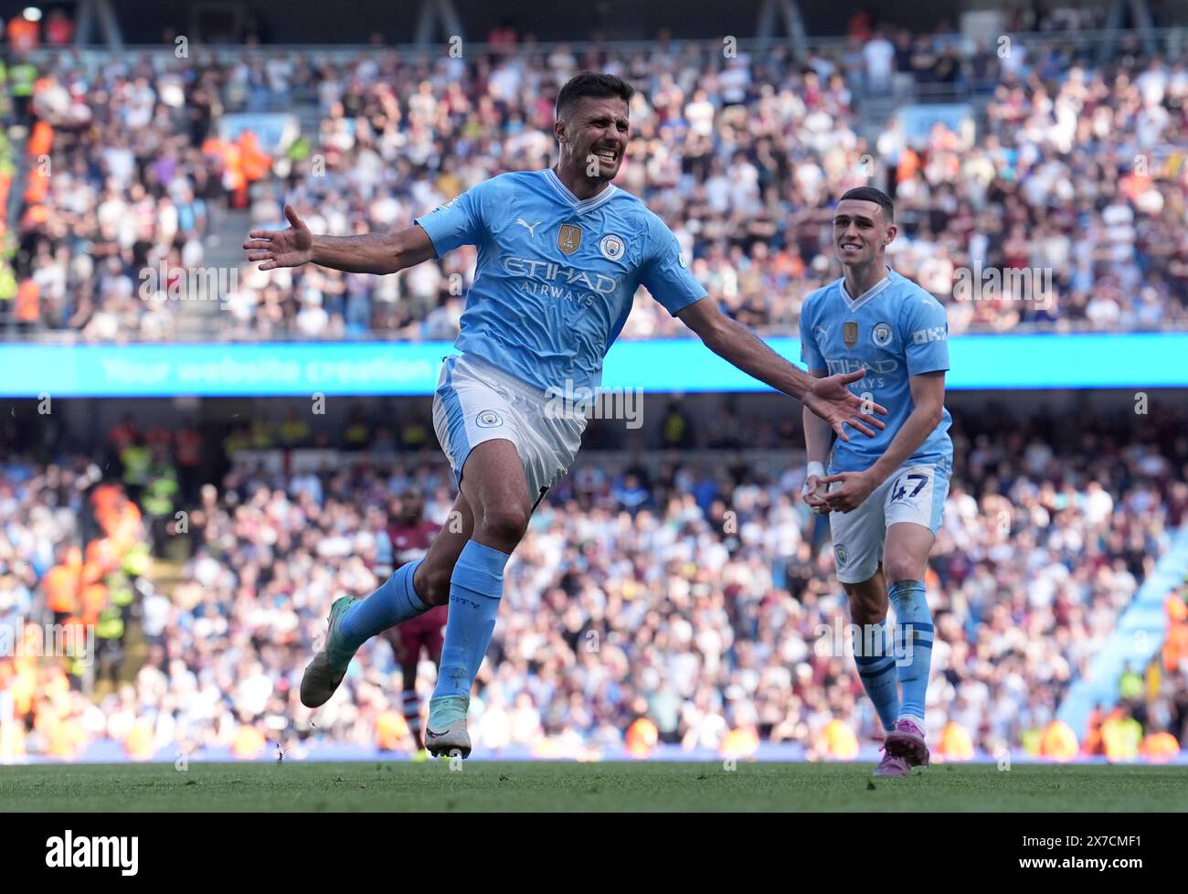 Manchester City's Rodri celebrates scoring their side's third goal of ...