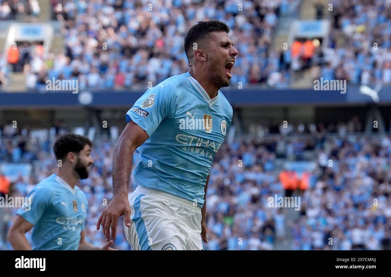 Manchester City's Rodri celebrates scoring their side's third goal of ...