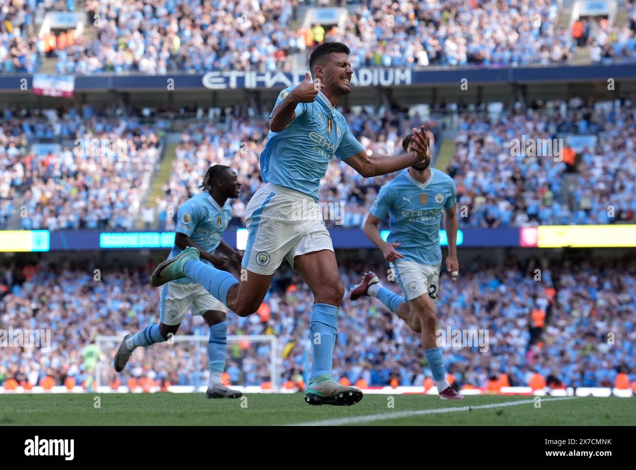 Manchester City's Rodri celebrates scoring their side's third goal of ...