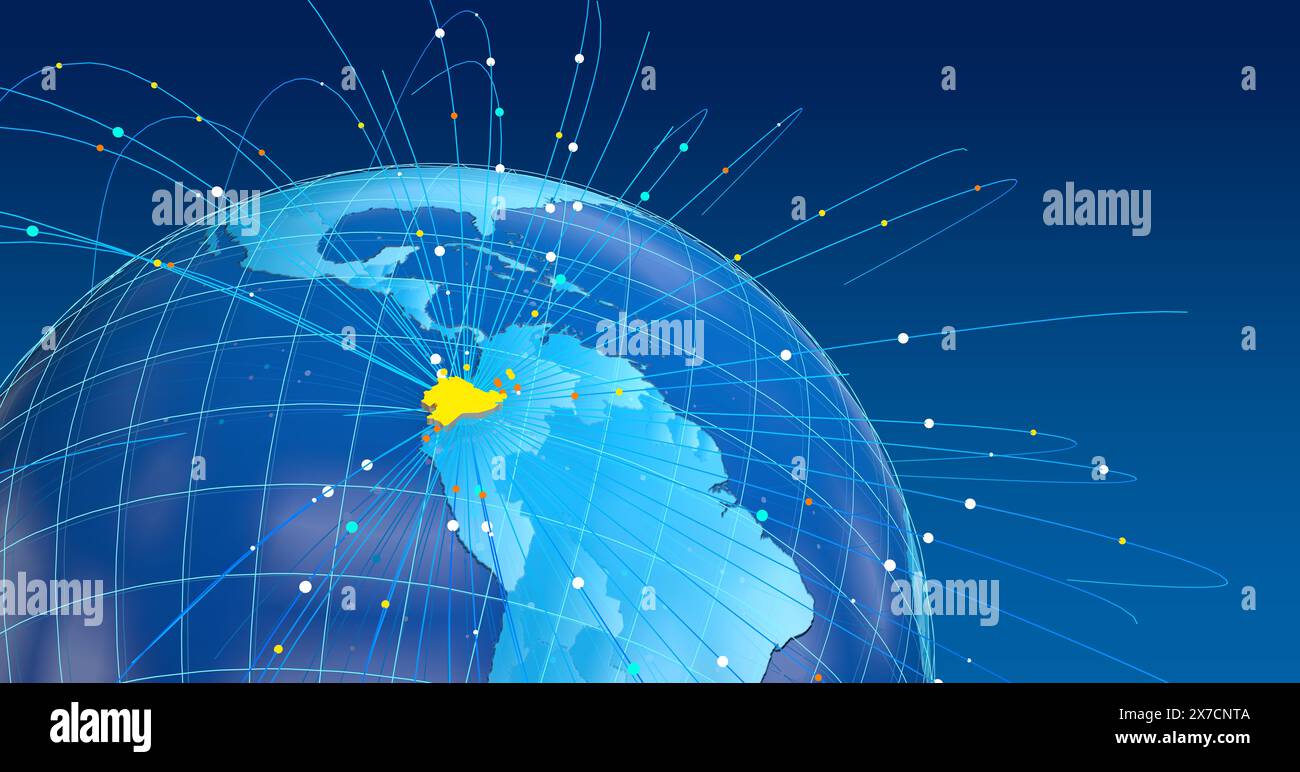 Blue planet Earth with the map of Ecuador highlighted with lines and ...
