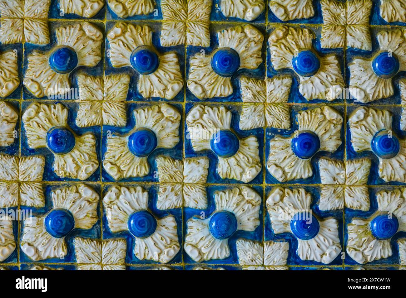 Geometric Moorish patterned tiles known as Azulejos, decorate the ...