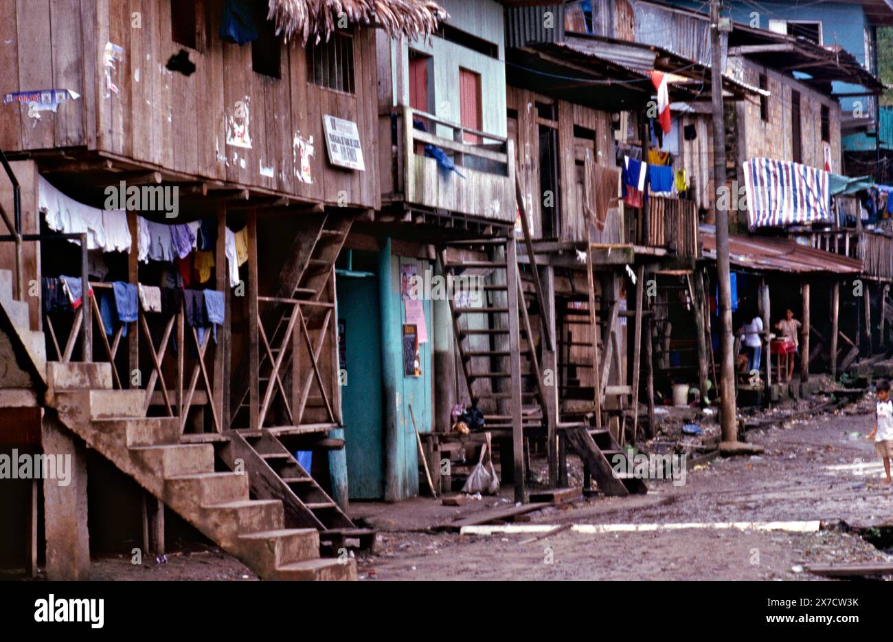 Shacks in the Peruvian slum shanty town of Belen near Iquitos Stock ...