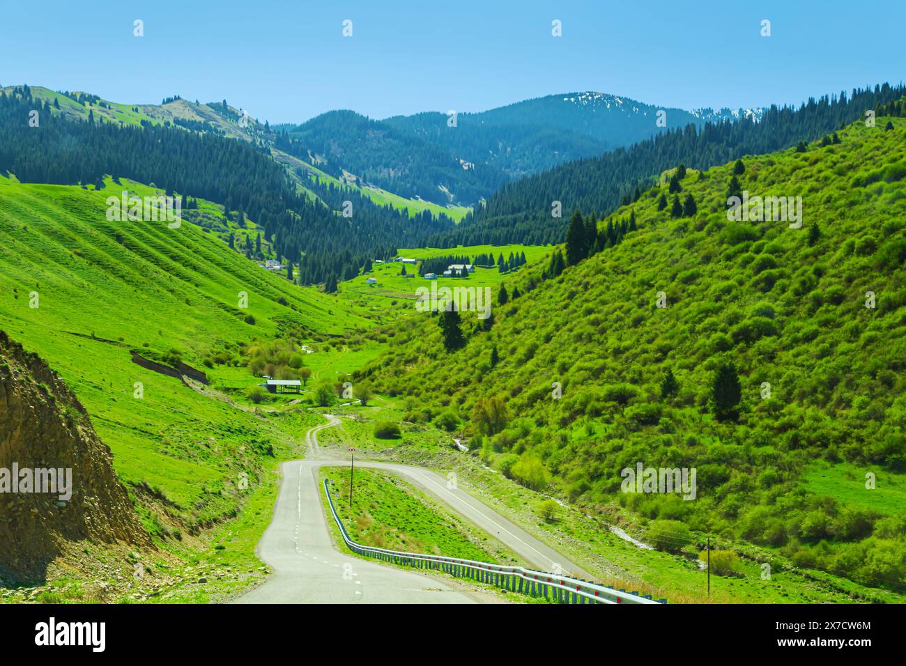 Picturesque road in the Trans-Ili Alatau mountains. Beautiful mountain ...