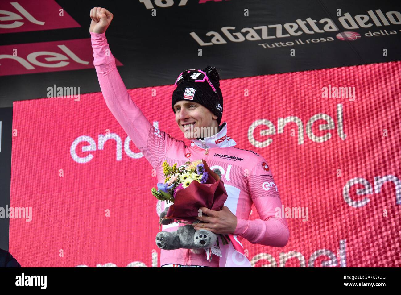 Livigno, Italy. 19th May, 2024. Tadej Pogacar of UAE Emirates with ...