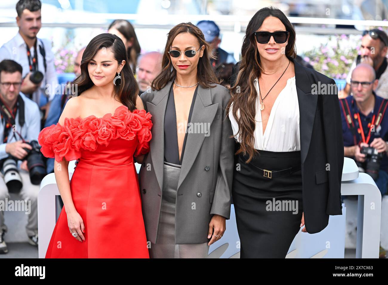 Cannes, France. 19th May, 2024. Selena Gomez, Zoe Saldana, and Karla Sofia Gascon attend the ...