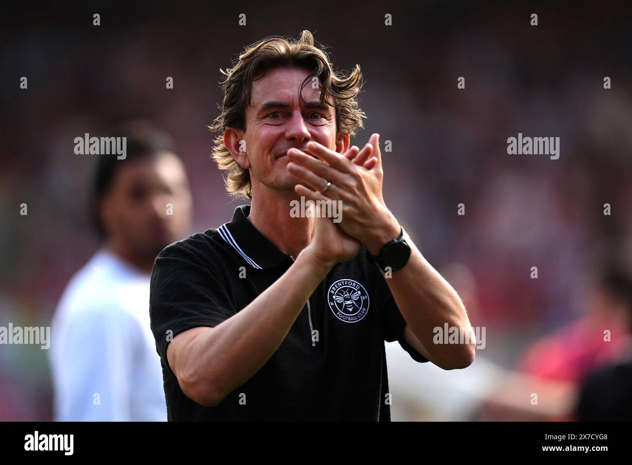 Brentford manager Thomas Frank applauds the fans following the Premier ...