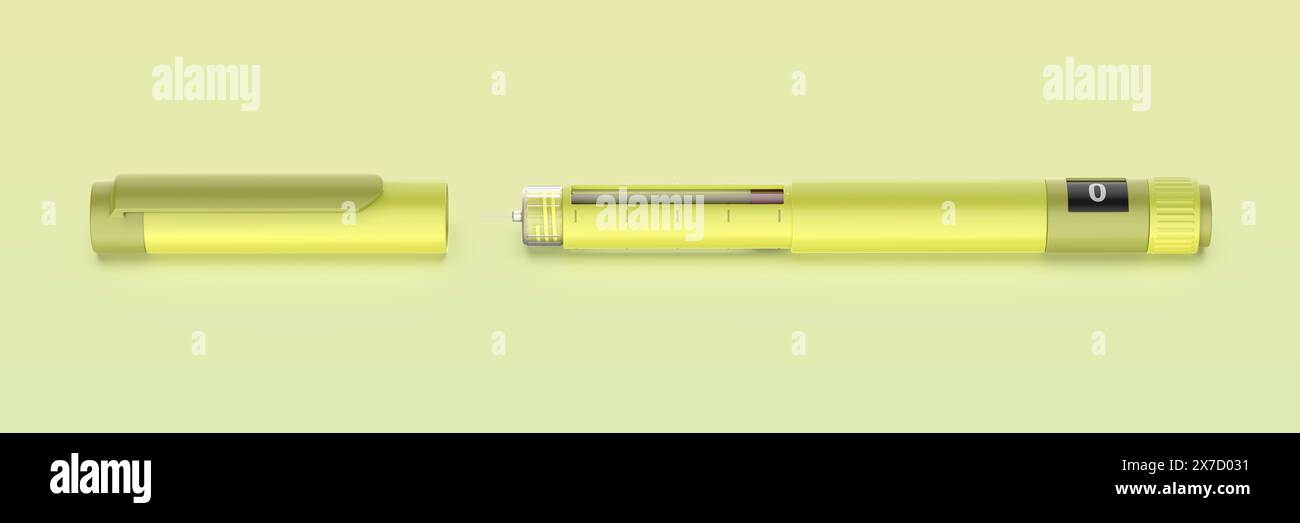 Insulin injector pen on green background Stock Photo - Alamy