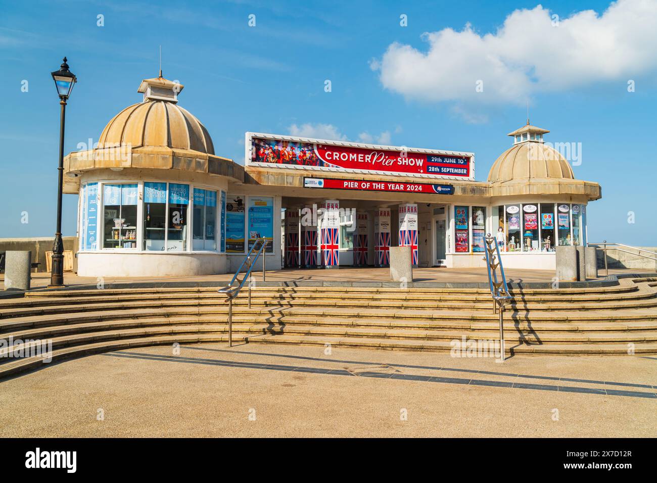 Cromer, England – May 13 2024: View of the entrance of Cromer Pier from ...