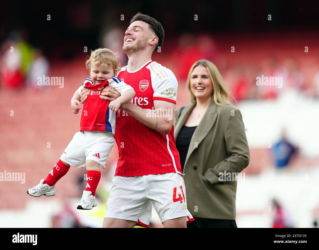Arsenal's Declan Rice with his son, Jude, following the Premier League ...