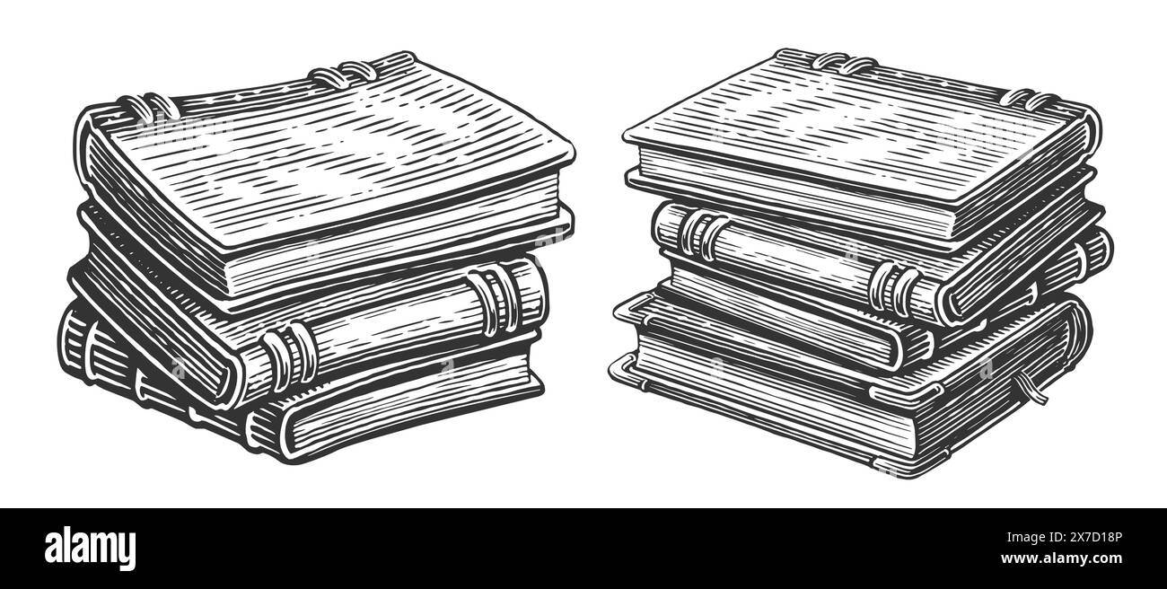 Hand drawn stack of books sketch. Educational textbooks pile. School ...