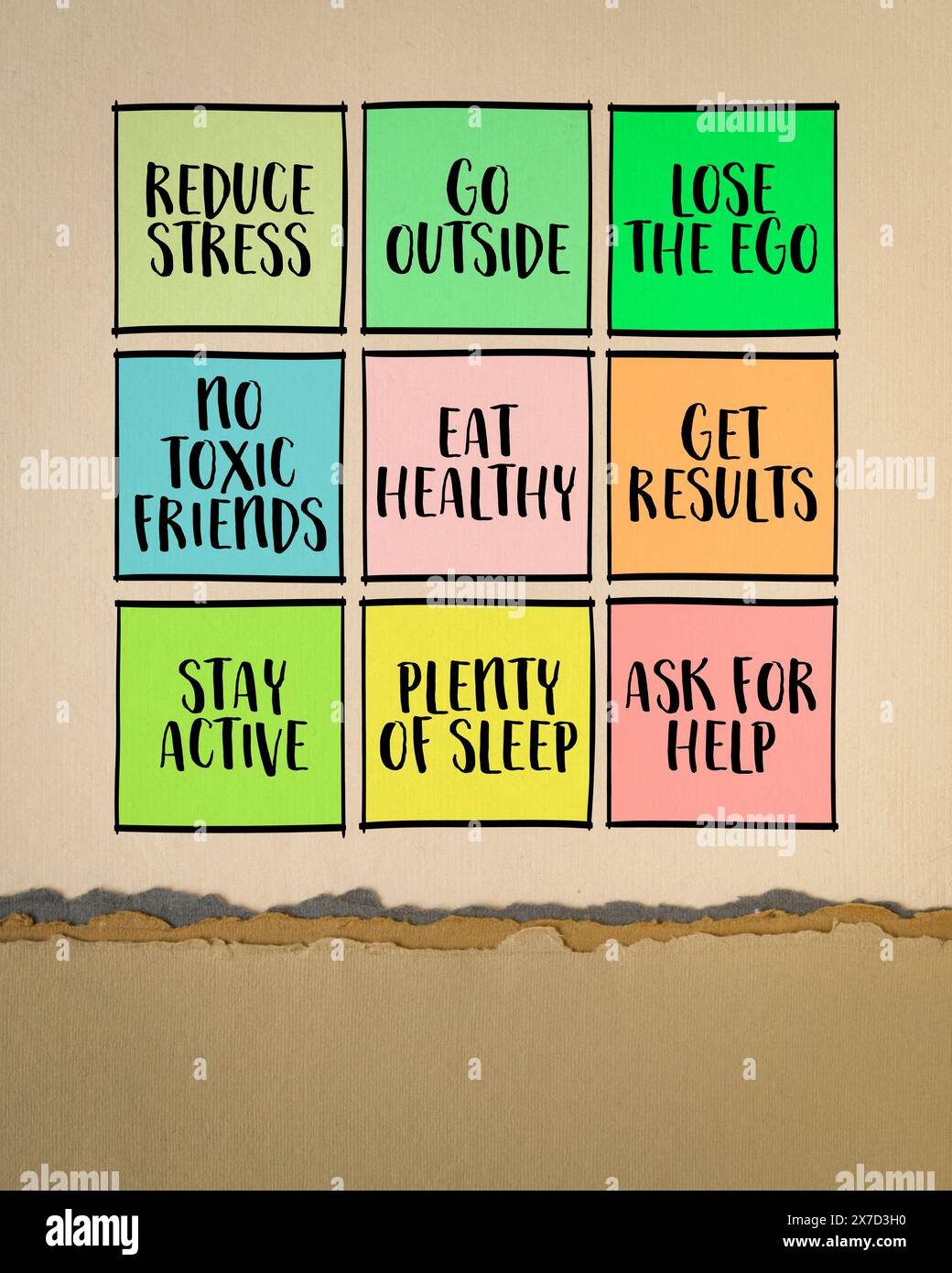 healthy lifestyle reminders, a set of colorful notes, personal ...