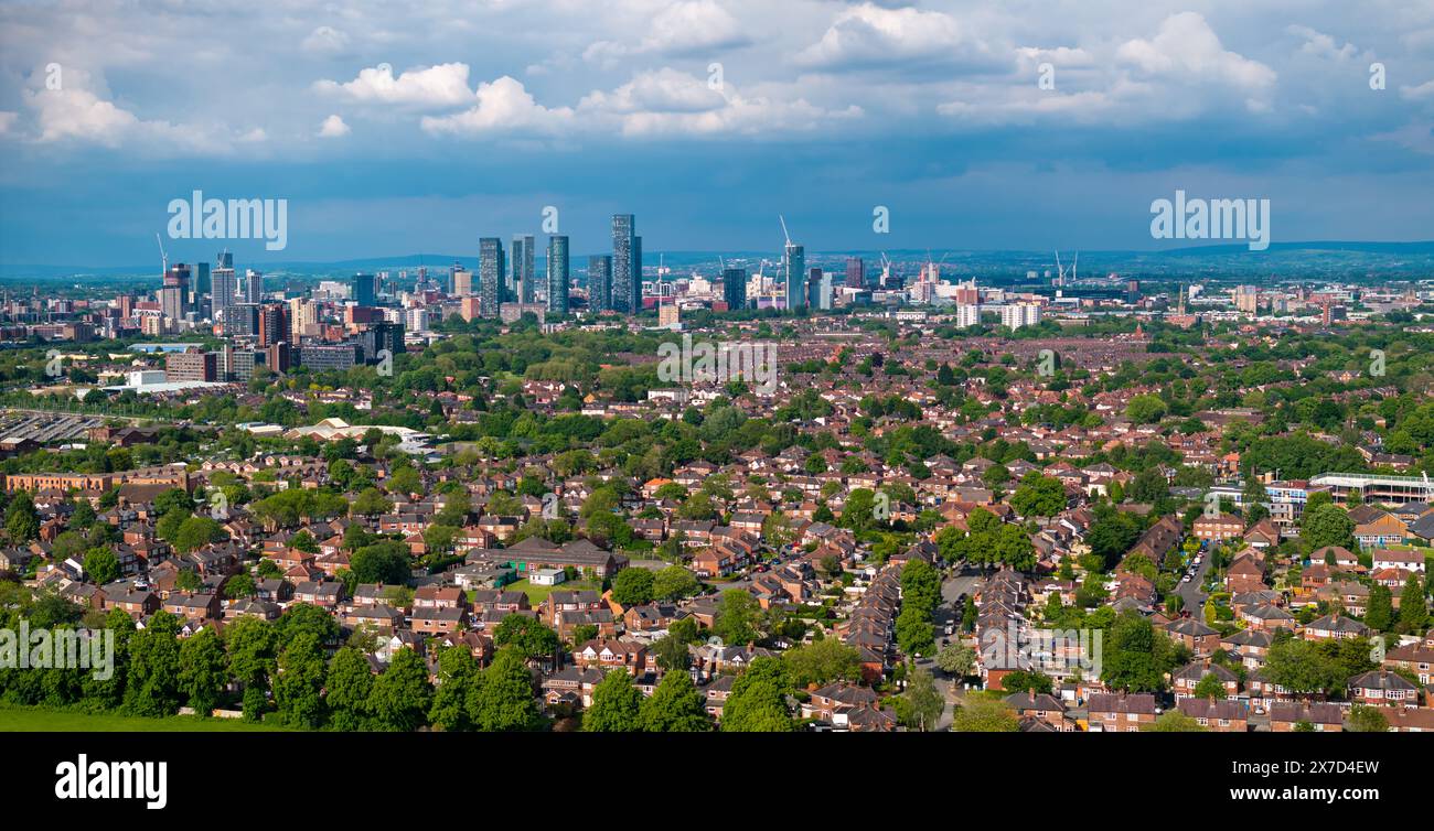 Ultra wide panoramic image of Manchester Cityscape taken from Longford ...