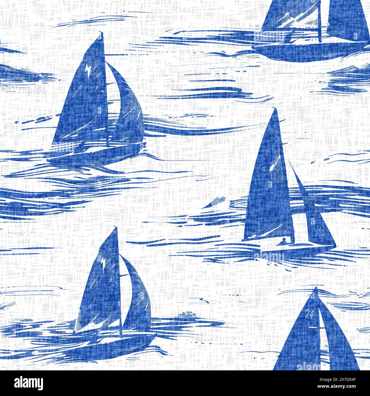 Coastal sail boat in azure ocean blue seamless background. Modern ...