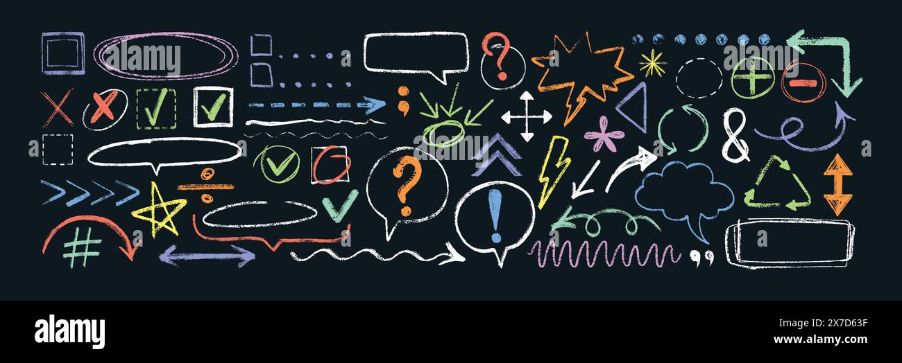 Hand drawn crayon texture design elements. Chalk pencil sketch set of ...