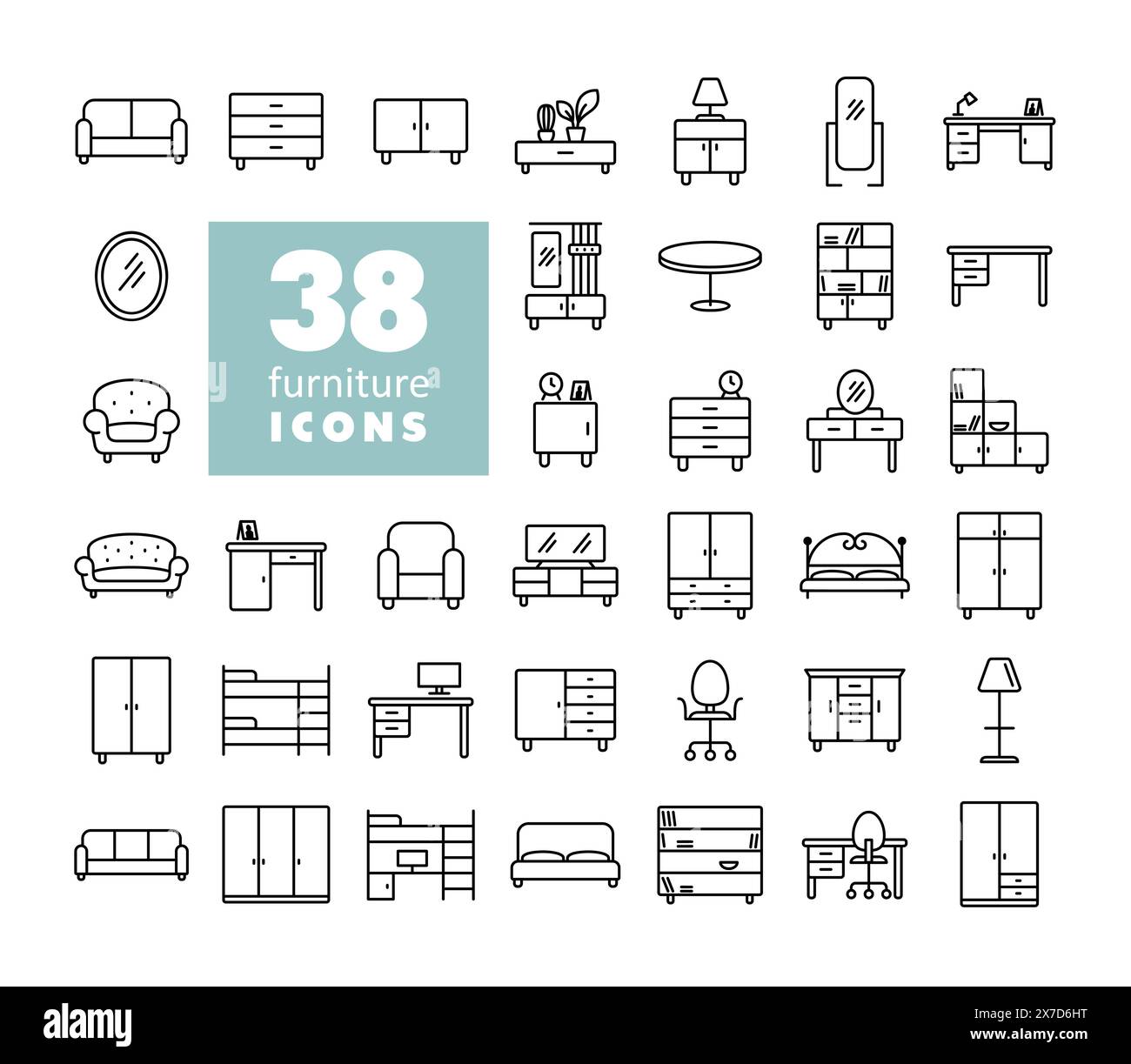 Simple set of Furniture vector icon. Graph symbol for furniture, web ...