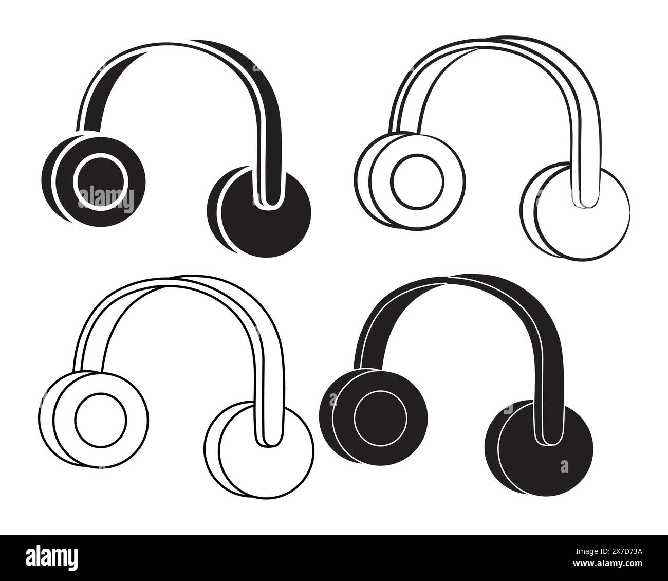 Headphones vector illustration. Silhouette, black and white, white and ...