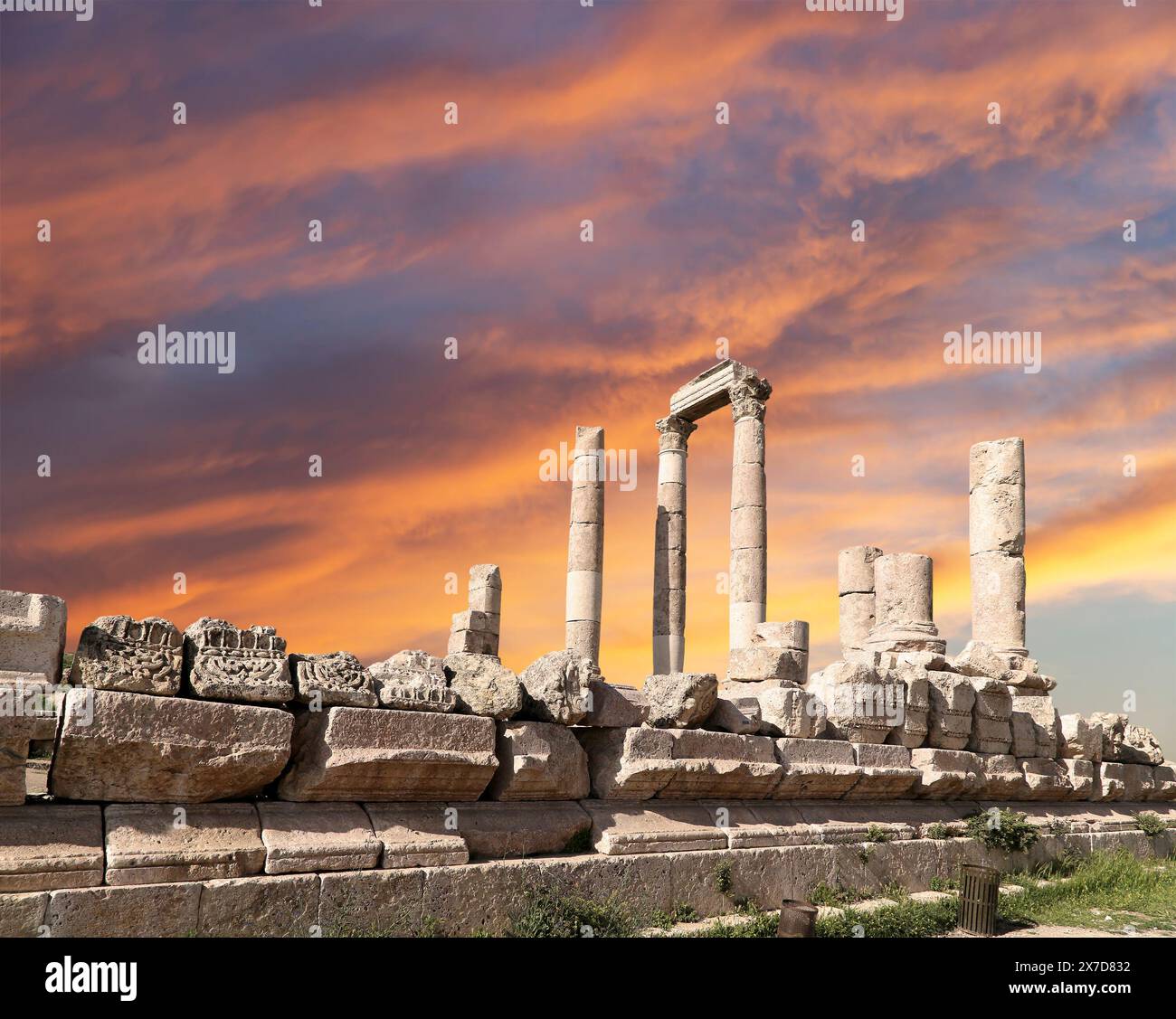 Amman city landmarks-- old roman Citadel Hill, Jordan. Against the ...