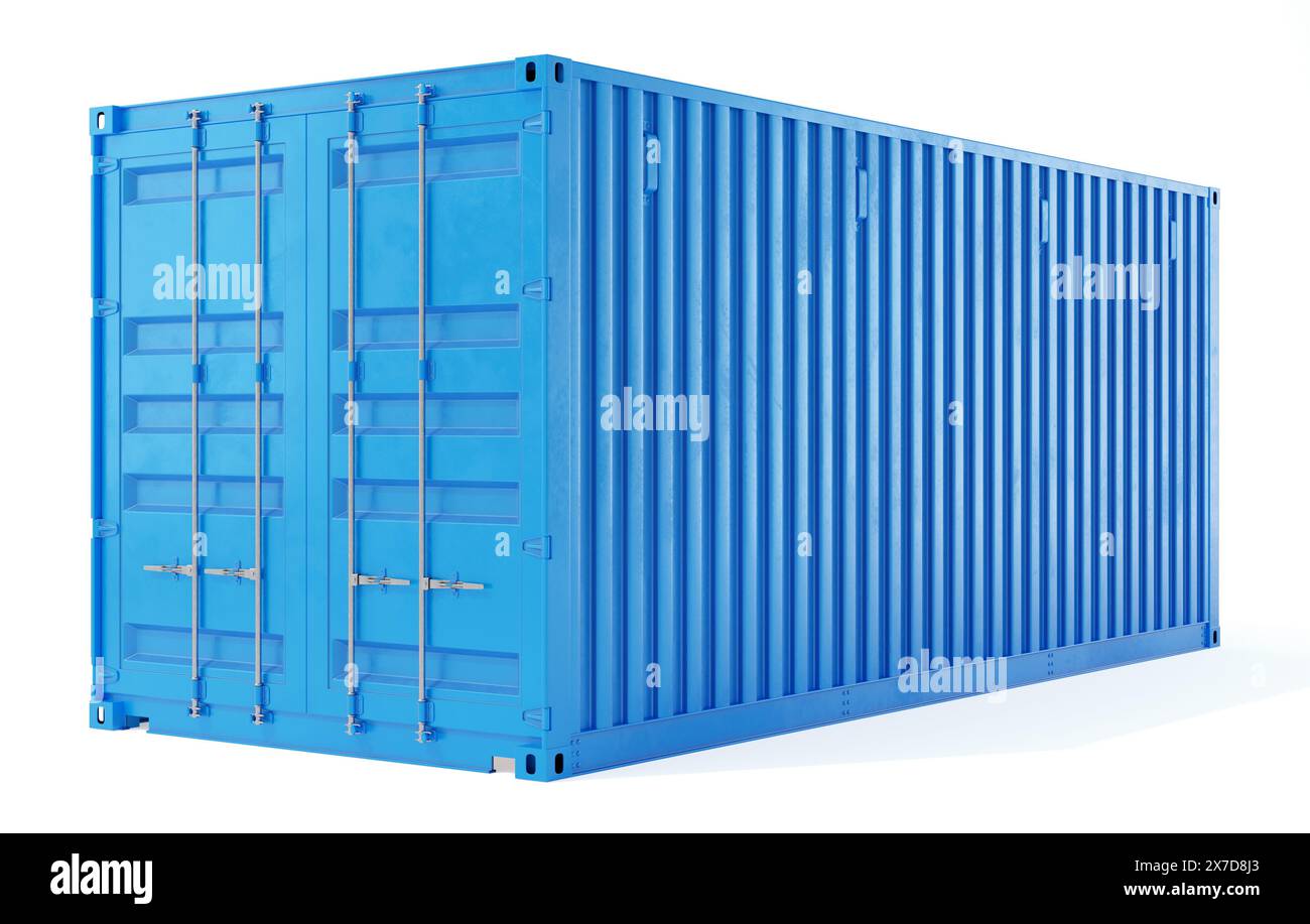 3d render illustration of a closed cargo container. Perspective view ...
