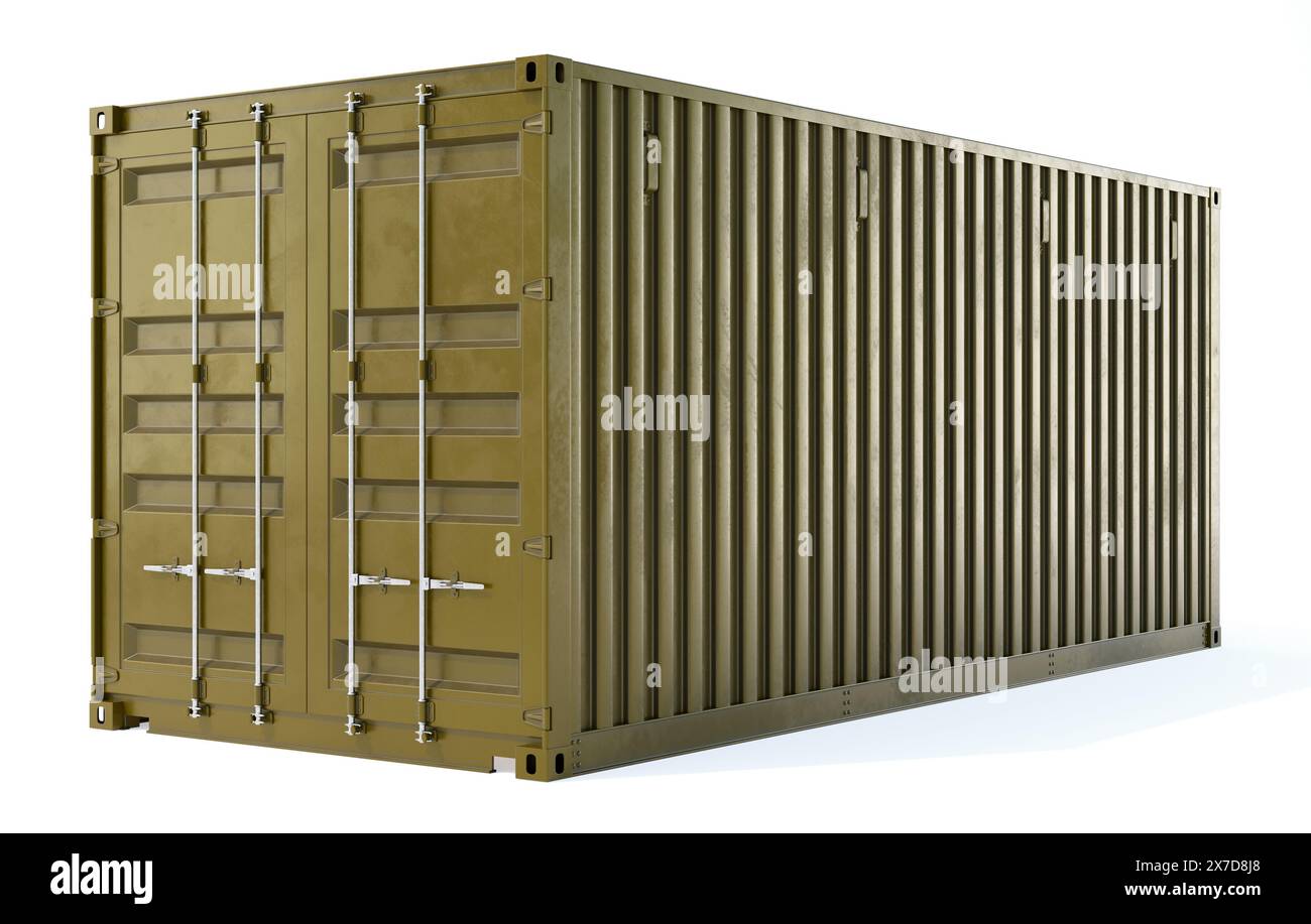 3d render illustration of a closed cargo container. Perspective view ...