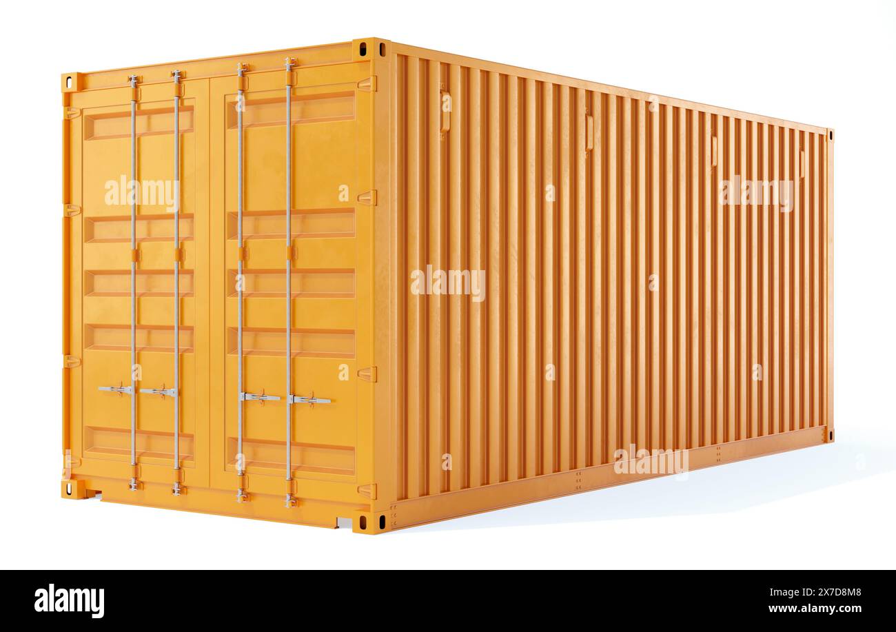 3d render illustration of a closed cargo container. Perspective view ...