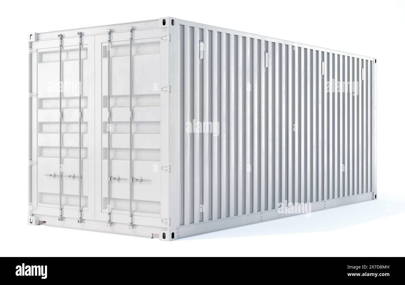 3d render illustration of a closed cargo container. Perspective view ...
