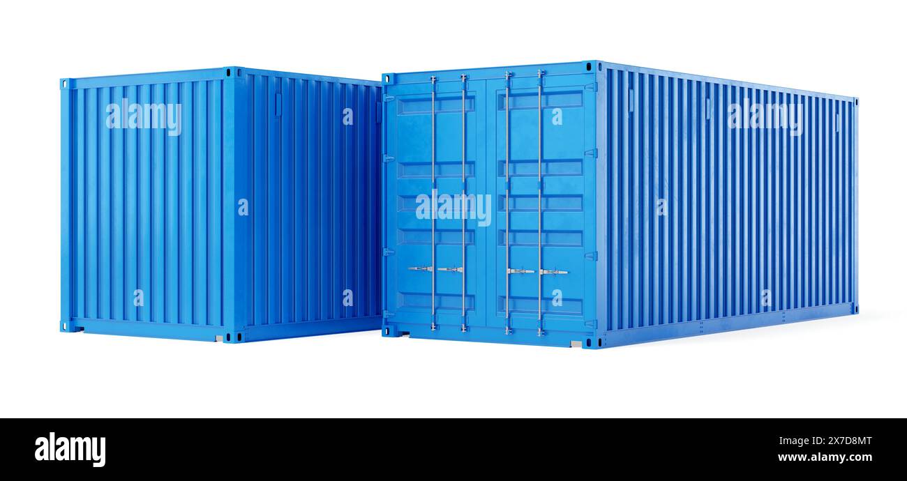 3d render illustration of a closed cargo container. Perspective front ...