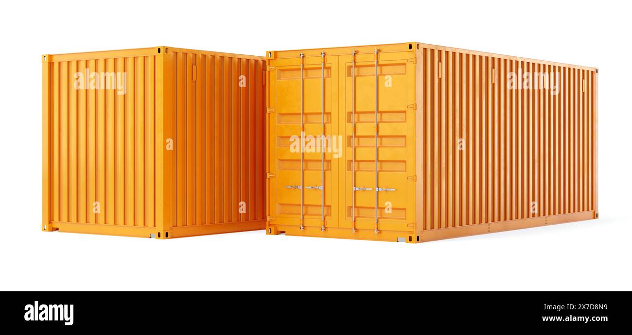 3d render illustration of a closed cargo container. Perspective front ...