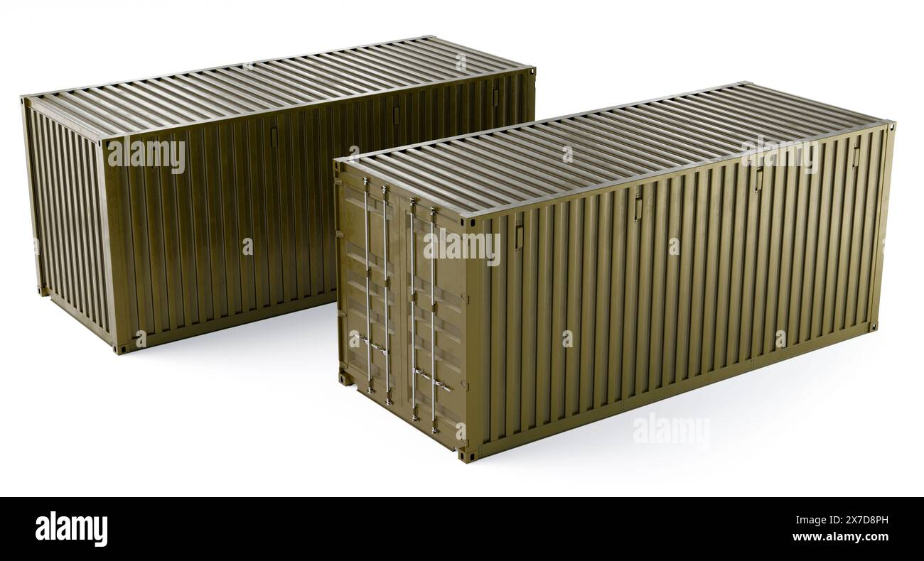 3d render illustration of a closed cargo container. Perspective top ...