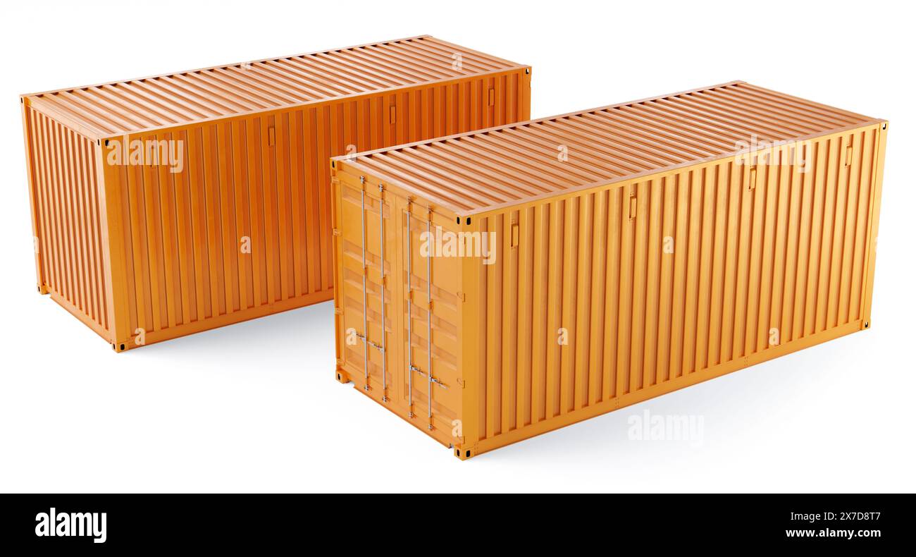 3d render illustration of a closed cargo container. Perspective top ...