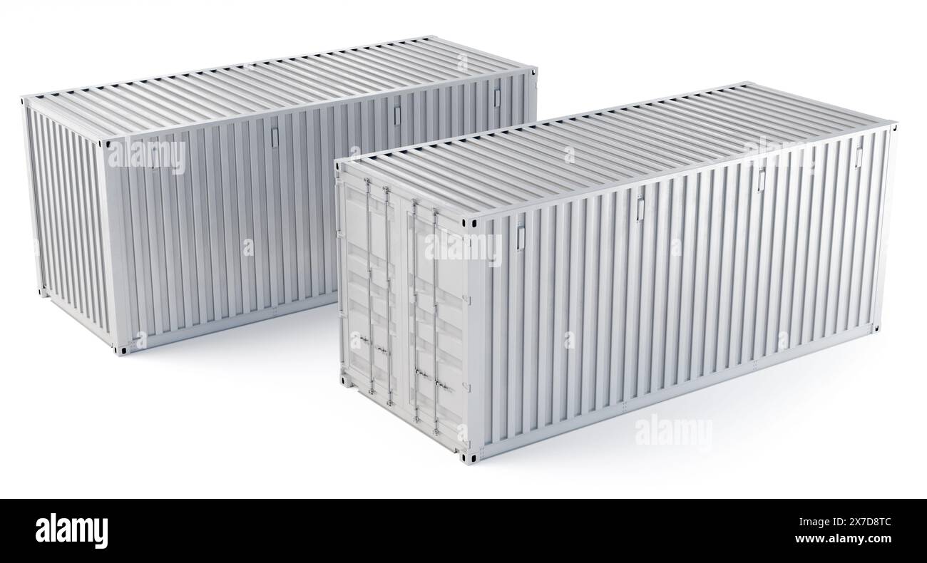 3d render illustration of a closed cargo container. Perspective top ...