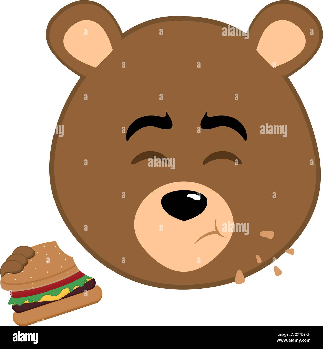 vector illustration face brown grizzly bear cartoon eating a hamburger ...