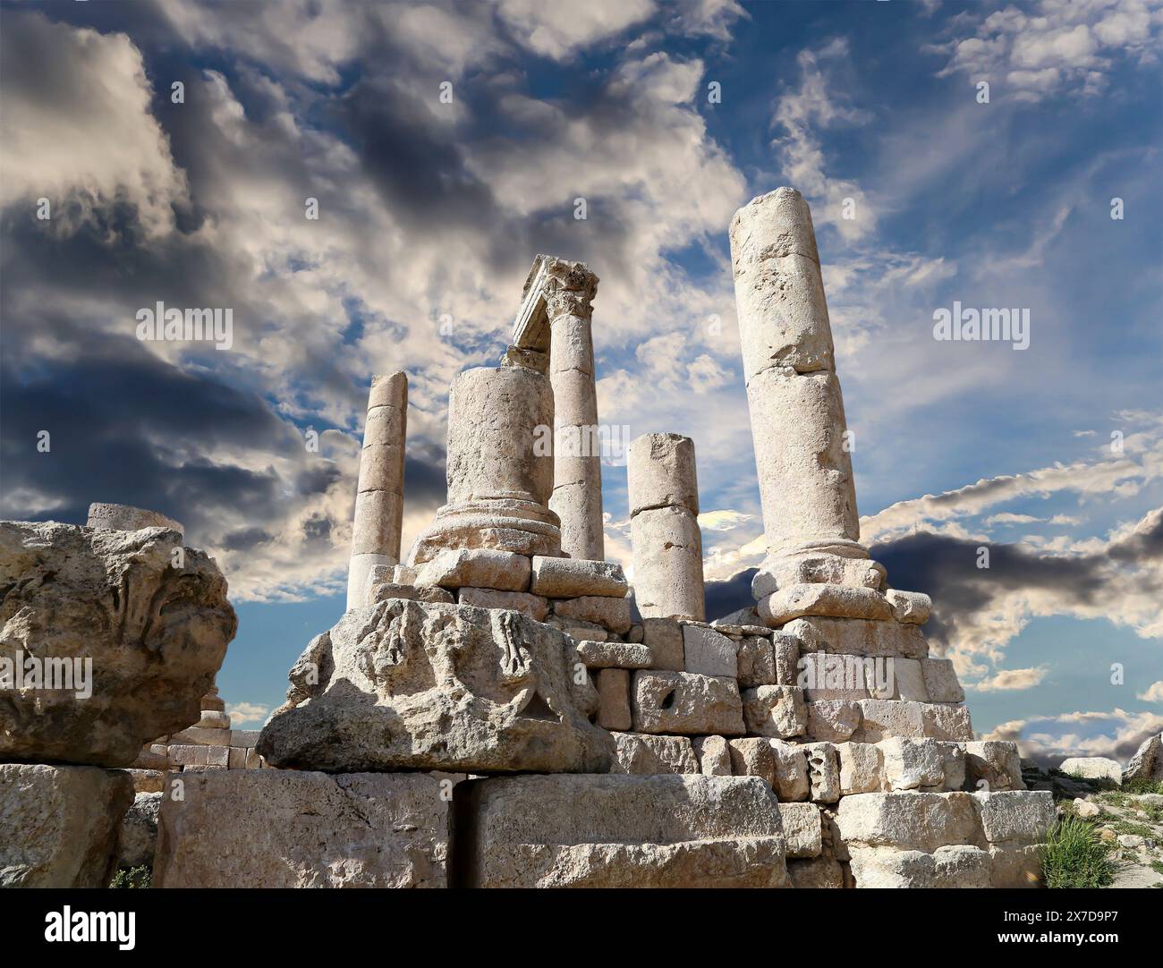 Amman city landmarks-- old roman Citadel Hill, Jordan. Against the ...