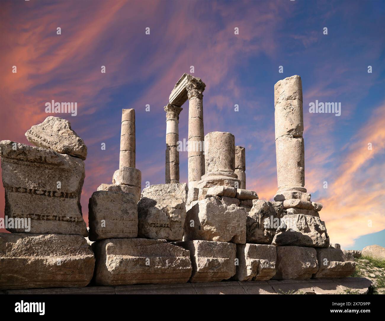 Amman city landmarks-- old roman Citadel Hill, Jordan. Against the ...