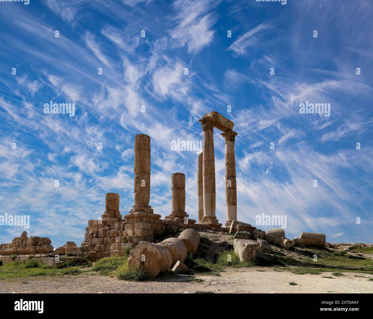 Amman city landmarks-- old roman Citadel Hill, Jordan. Against the ...