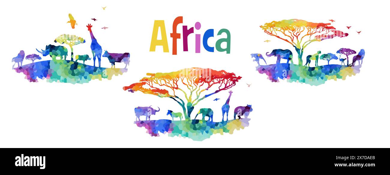 Welcome to Africa poster. Africa abstract animals colored silhouette ...
