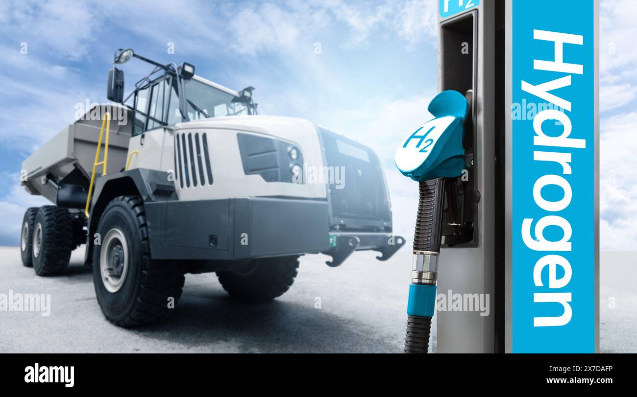 Hydrogen filling station on a background of mining truck Stock Photo ...