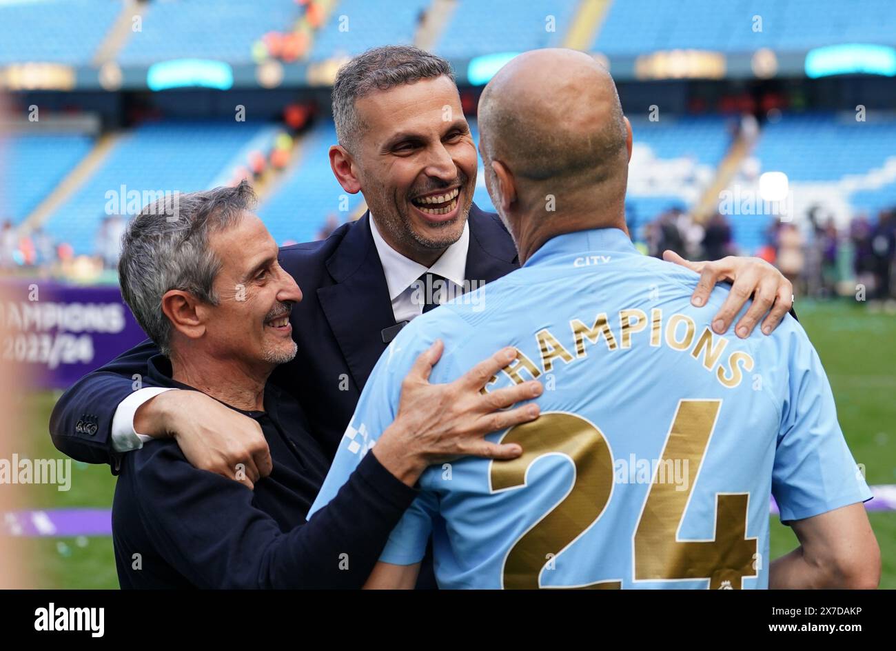 Manchester City manager Pep Guardiola (right) celebrating with club ...