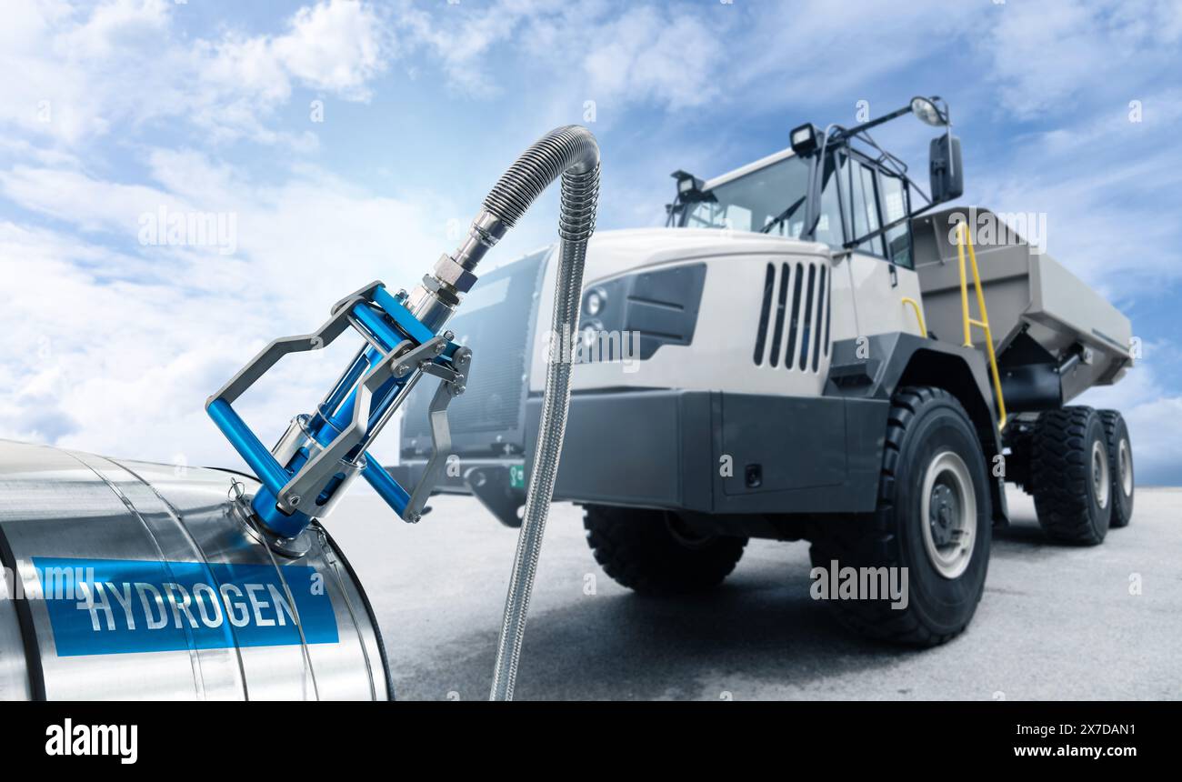 Hydrogen filling station on a background of mining truck Stock Photo ...