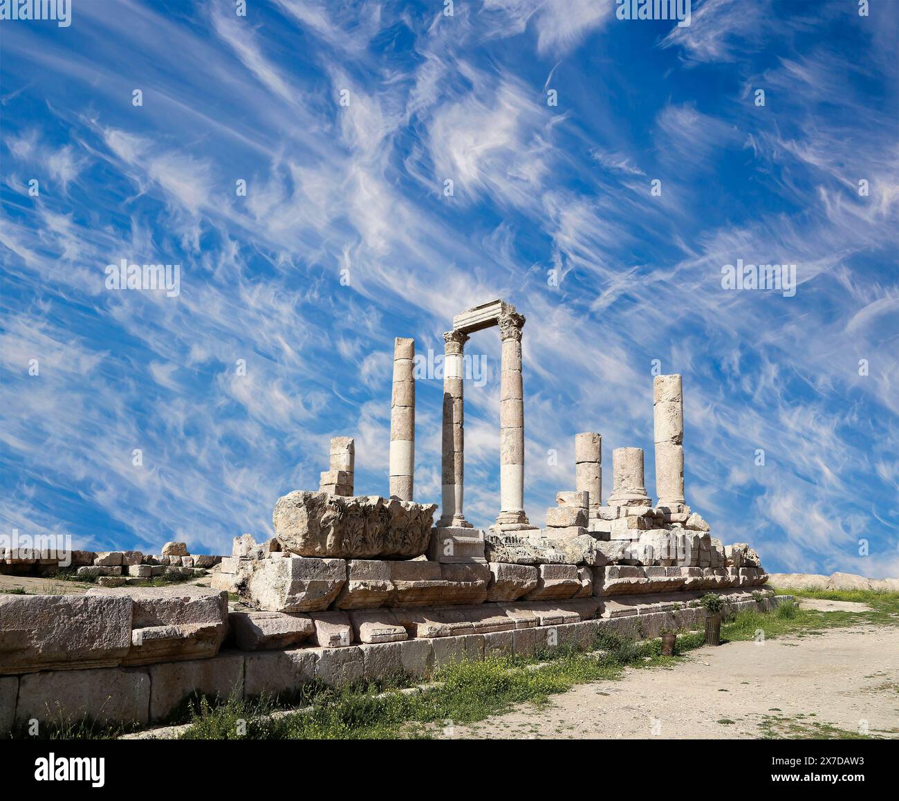 Amman city landmarks-- old roman Citadel Hill, Jordan. Against the ...