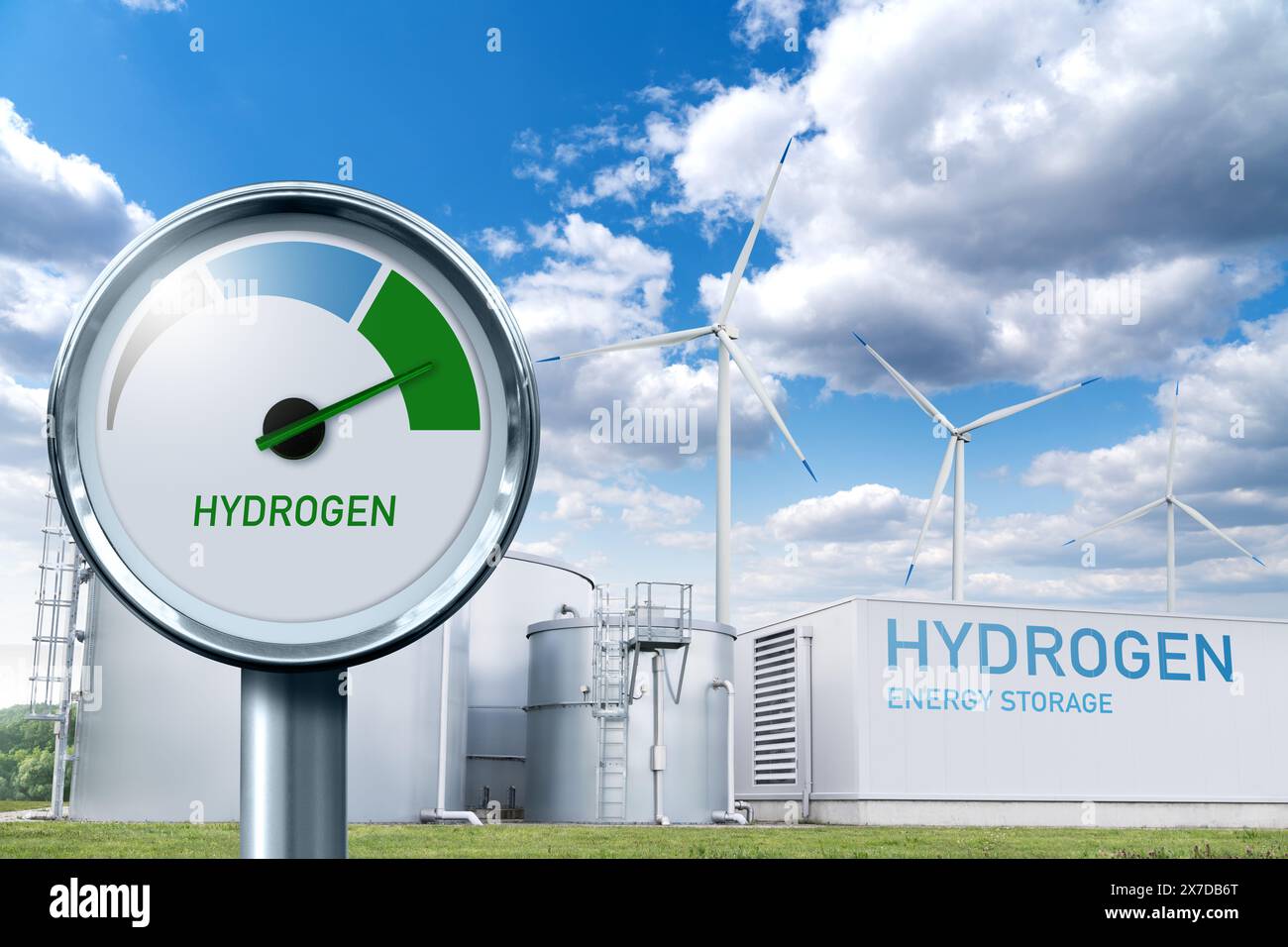Green hydrogen factory and energy storage concept. Hydrogen production ...