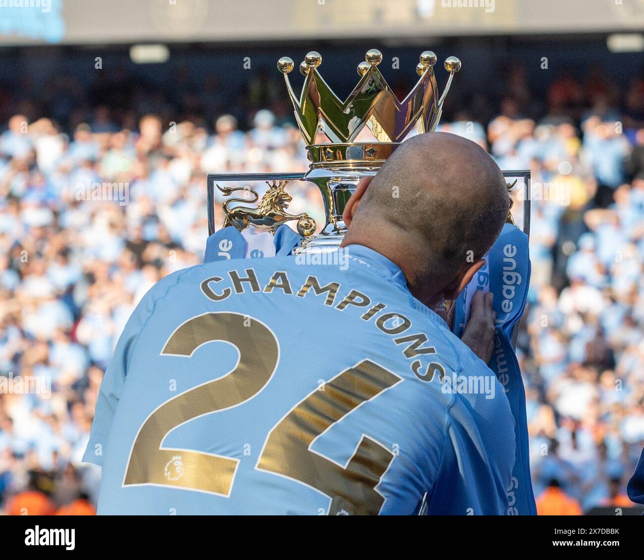 Pep Guardiola manager of Manchester City kisses the Premier League ...
