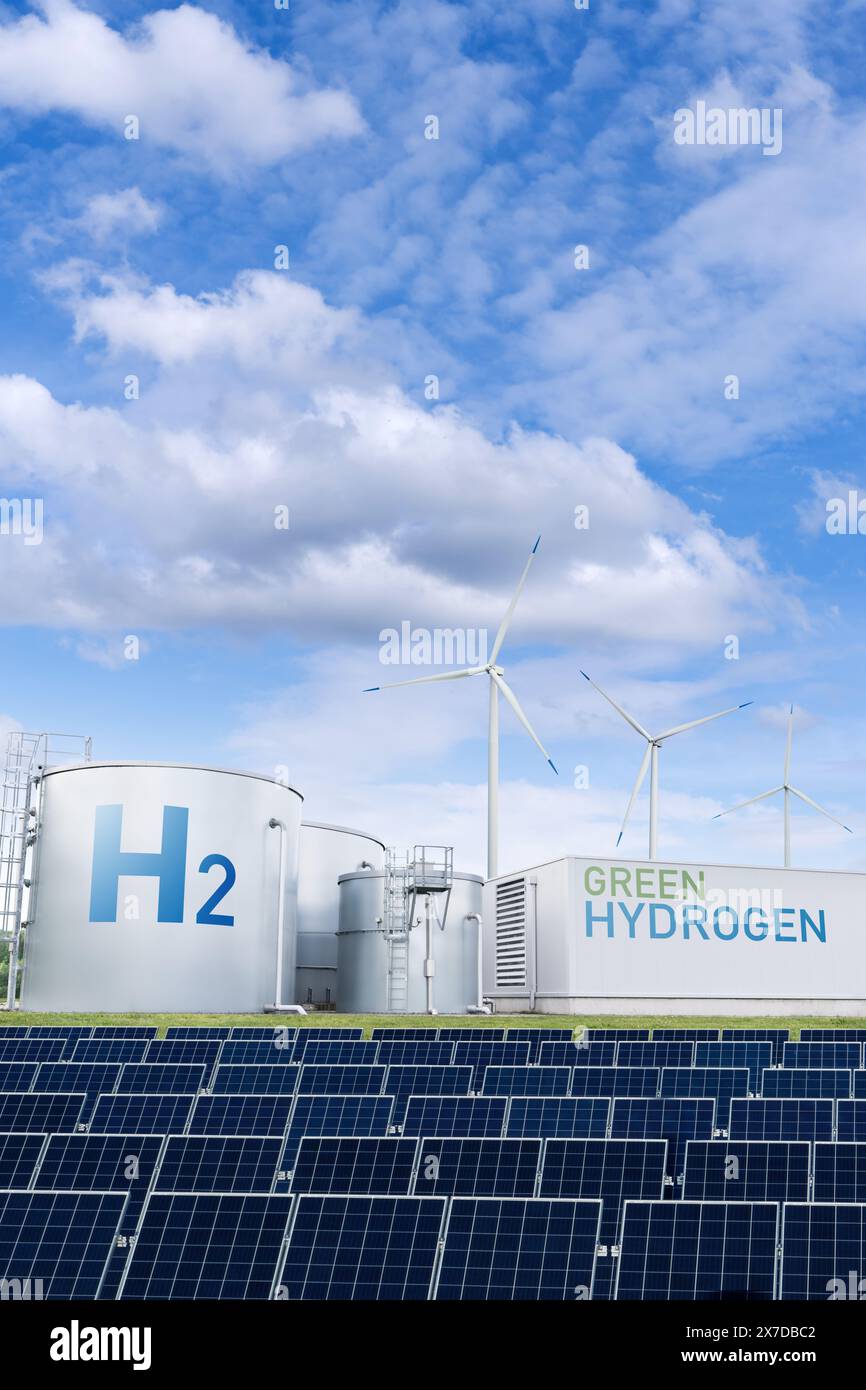 Green hydrogen factory concept. Hydrogen production from renewable ...