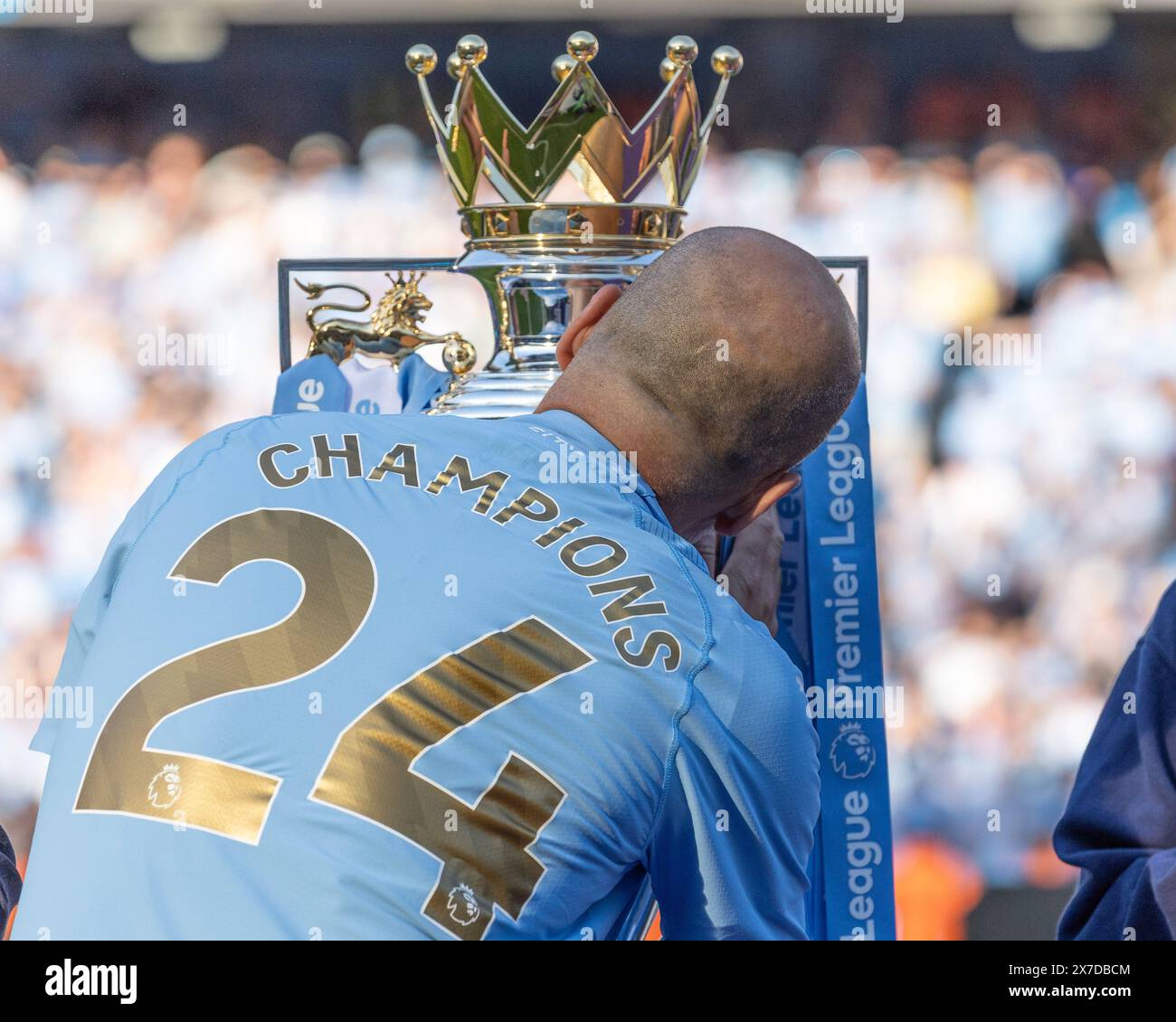 Pep Guardiola manager of Manchester City kisses the Premier League ...