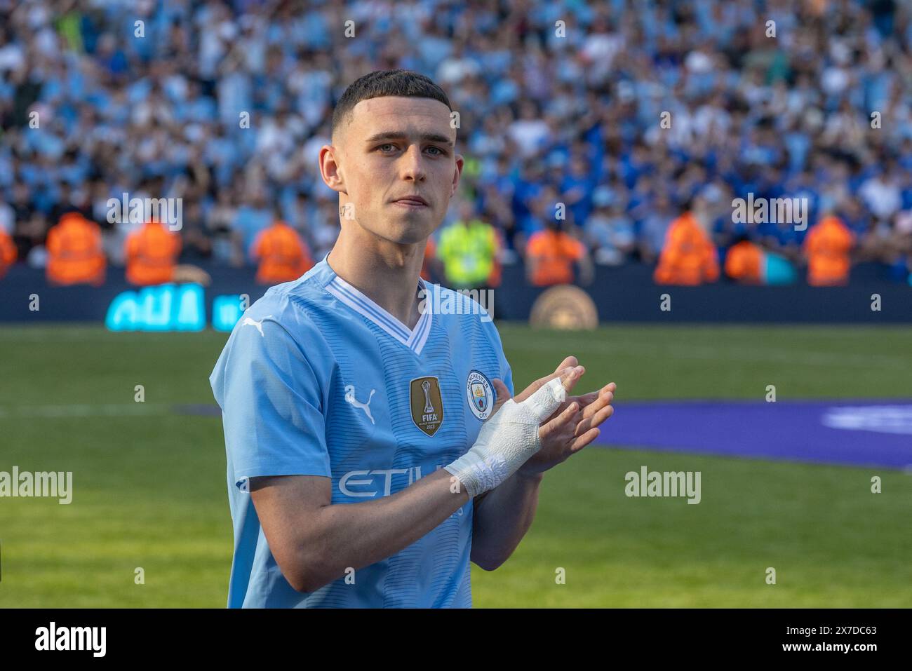 Phil Foden of Manchester City applauds the fans during the Premier ...